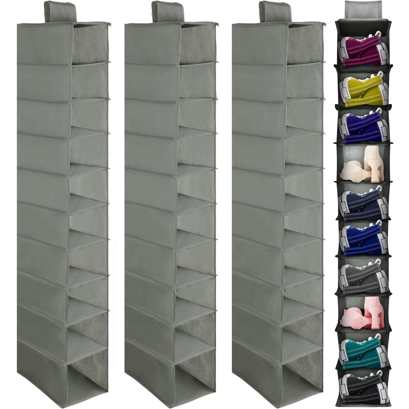 4 Pack Hanging Shoe Shelves 10 Shelf Hanging Shoe Organizer Holder for Closet Space Saving Hanging Shoe Rack Shoe Hanger Hanging Storage Organizer for Shoes, Hats, Purses, Handbags