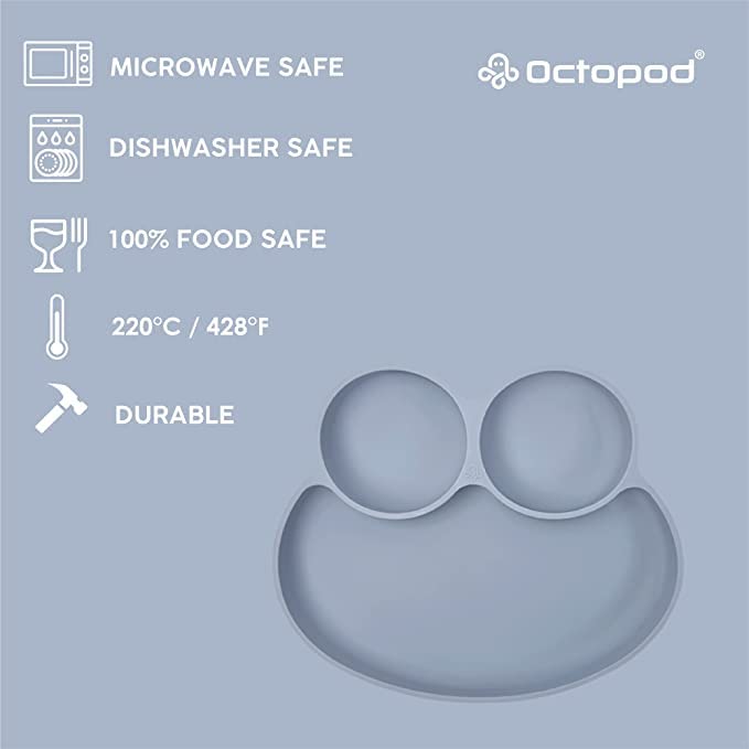 Abiie Octopod Frog Silicone Plates with Suction - Spill Proof, Easy to Clean - BPA-Free Bowl - Suction Plates for Baby and Toddler - Training & Feeding Divided Grip Dish (Pink Lavender)