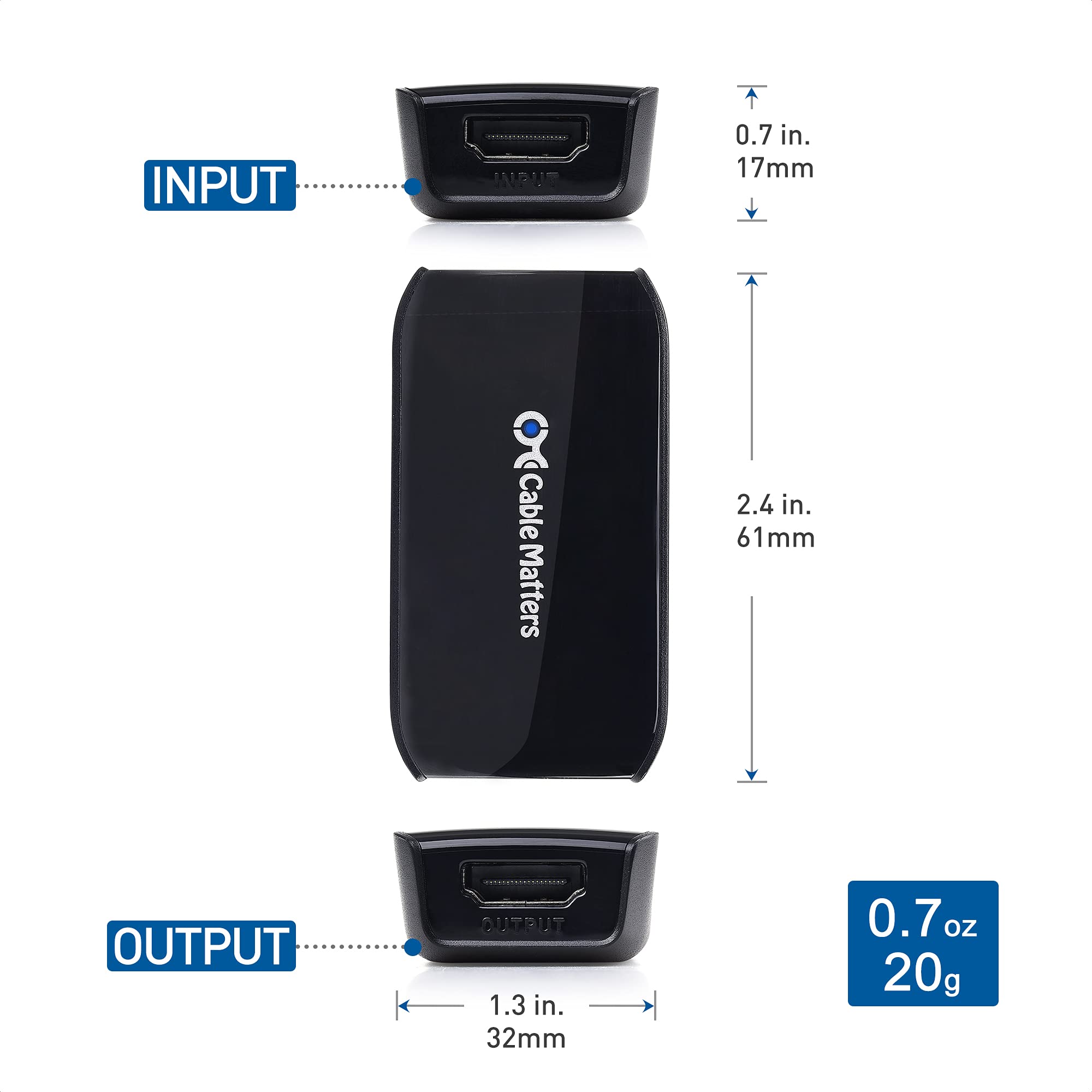 Cable Matters Active HDMI to HDMI Repeater (Female to Female HDMI 2.0 Signal Booster) with 4K 60Hz Resolution and HDR for Blu-ray Player, HDTV, HTC Vive, Oculus Rift VR Headset and More