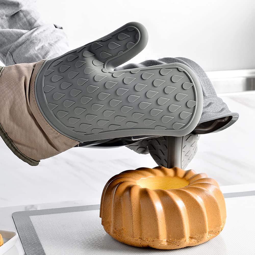 2 Pack Set Silicone Oven Mitts for Kitchen, Quality Oven Mitts with Quilted Liner, Heat and Slip Resistant Flexible Oven Gloves Pot Holders, 1 Pair