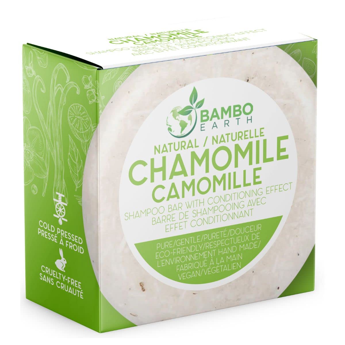 BAMBOEARTH Solid Shampoo Bar And Conditioner Effect Hair Soap ā 100% Organic Shampoo Bars For Hair With All Natural Plant Based Essential Oils And Zero Waste Biodegradable Packaging (Chamomile)