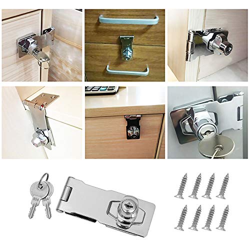 4 Pack Keyed Hasp Latch Locks, 4 Inch Twist Knob Keyed Locking Hasp, Stainless Steel Catch Latch Safety Lock with Keys, Safety Hasp Latches Keyed Different for Small Doors, Cabinets, Drawer, Boxes