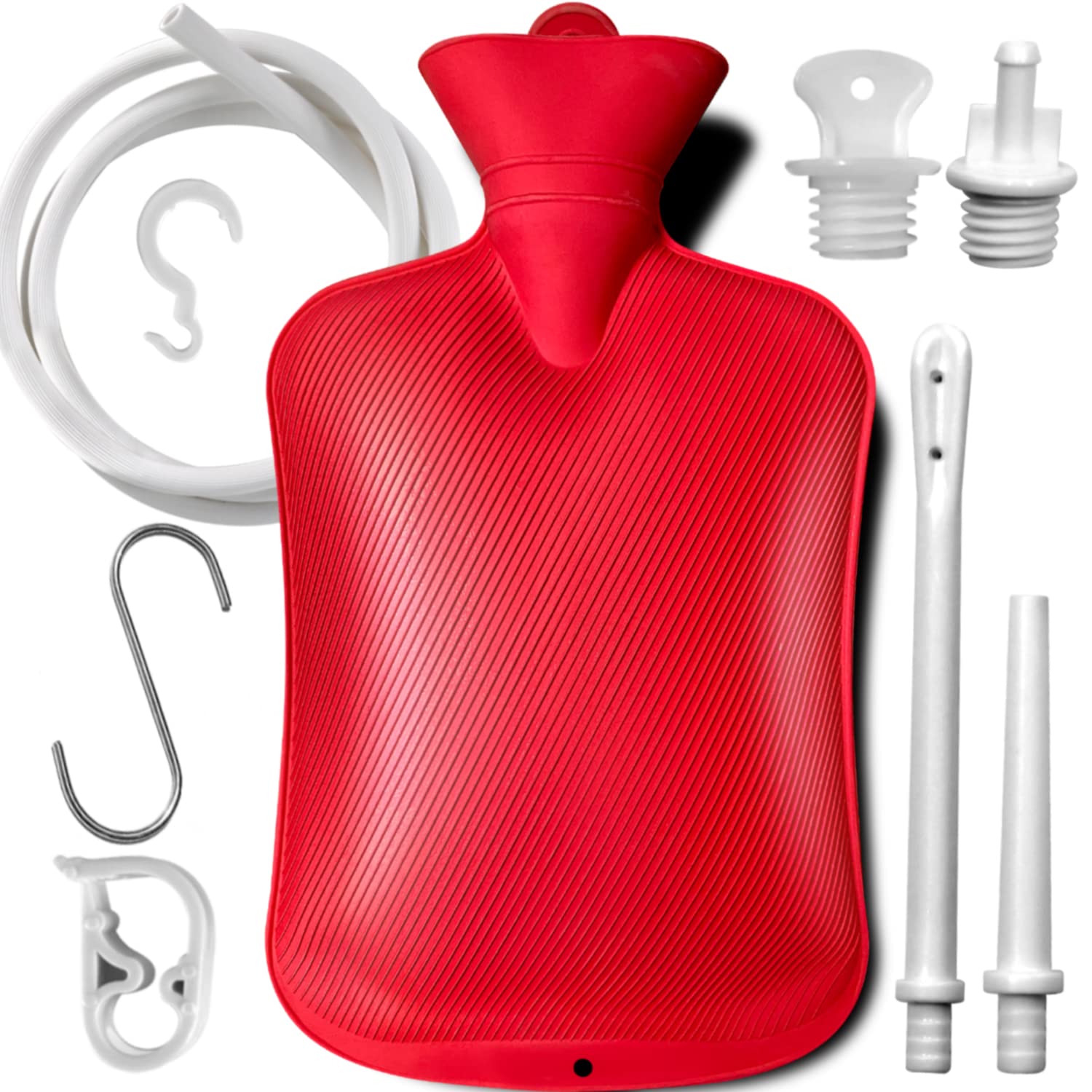2 L Enema Bag ,Coffee Enema Bag Kit with 5.0 ft. Long Silicone Hose ,2 Multi-Size Reusable Tips, Controlable Water Flow Valve- Coffee, Shower, Douche & Home Adult Enema Kit(RED)