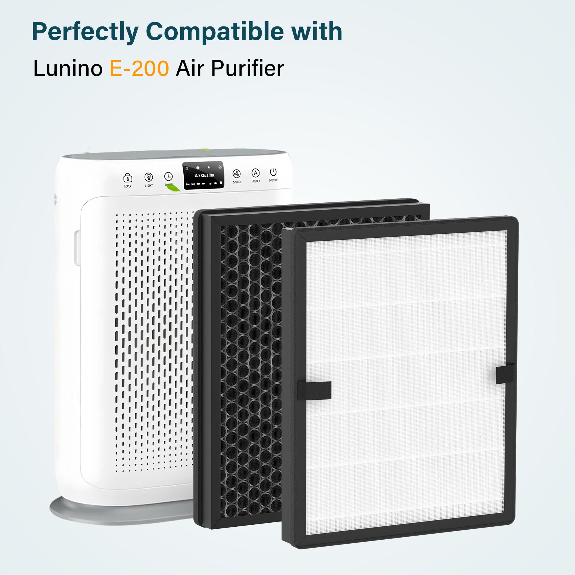 2 Packs E-200 H13 True HEPA Replacement Filter Compatible with LUNINO E-200 Air Cleaner Purifier for Home Large Room up to 1740sq.ft with Extra 4 pcs Aroma Pads