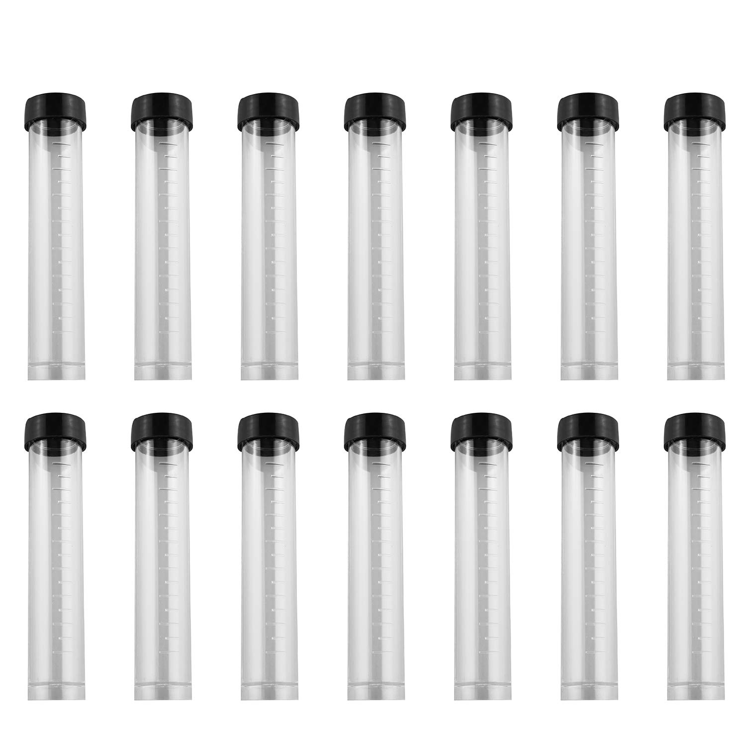 JCBIZ 14pcs Screw Mouth Flat Bottom Test Tube 20ml Rigid Plastic Test Tube Clear Tube Bead Containers Liquid Containers for Liquid, Beads, Pins, Coins and Small Buttons, etc