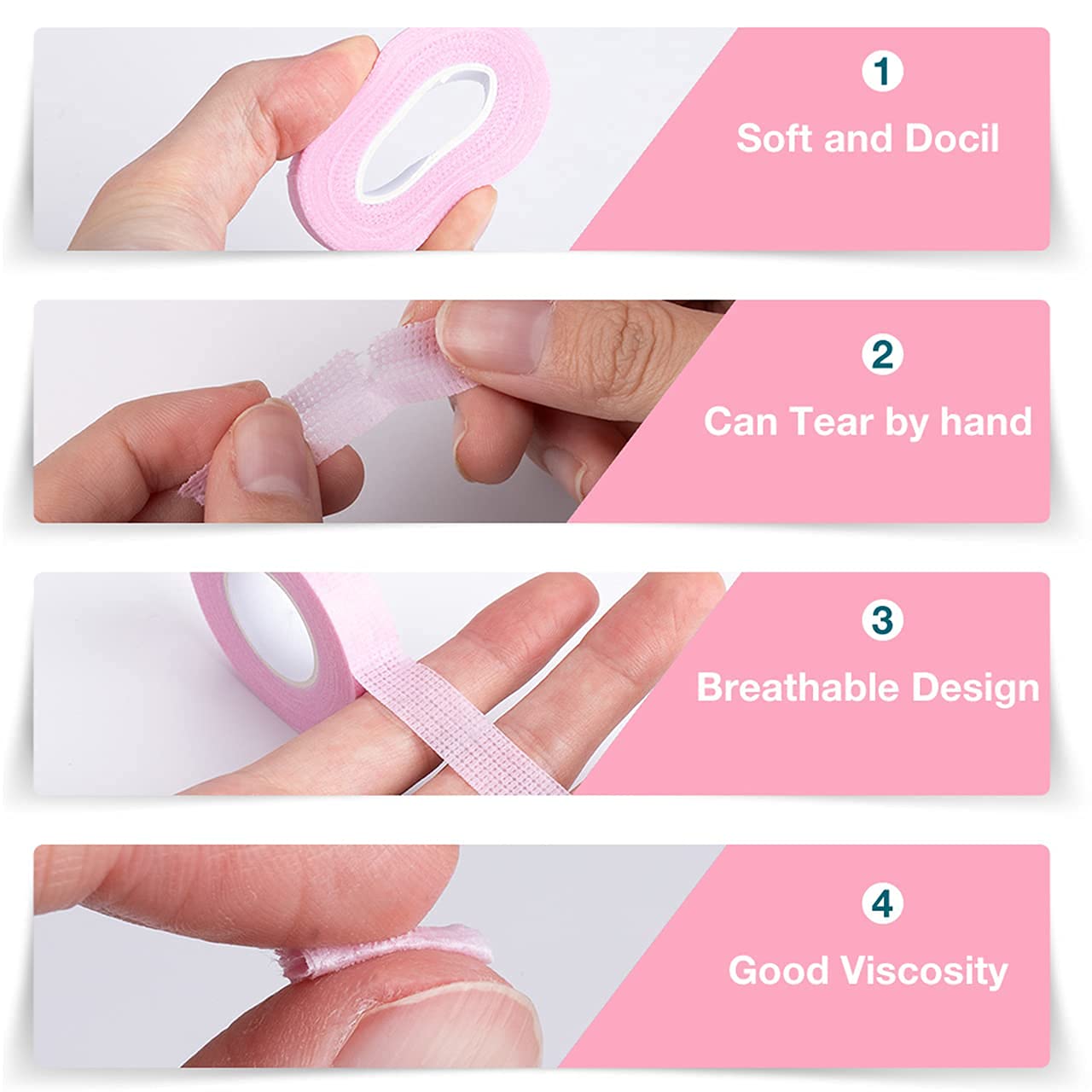 Etercycle 6 Rolls Lash Extension Tape, Eyelash Tape Micropore Breathable Adhesive Fabric Lashes Tape for Eyelash Extension Supply Tools, 1/2'' x 10 Yards Each Roll (Pink)