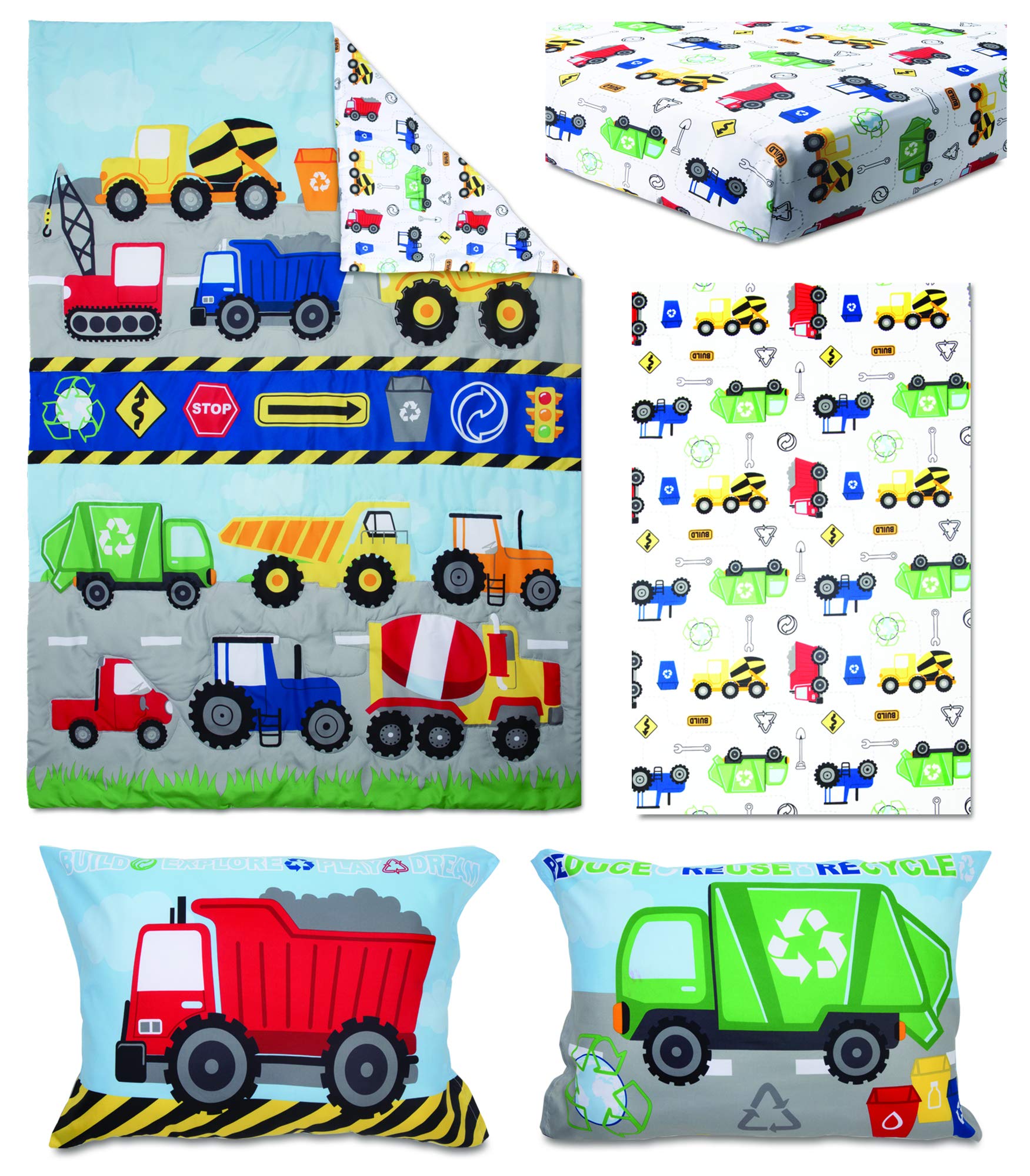 The Fun House Toddler 4pc Contruction Area Bed Set, Multicolor