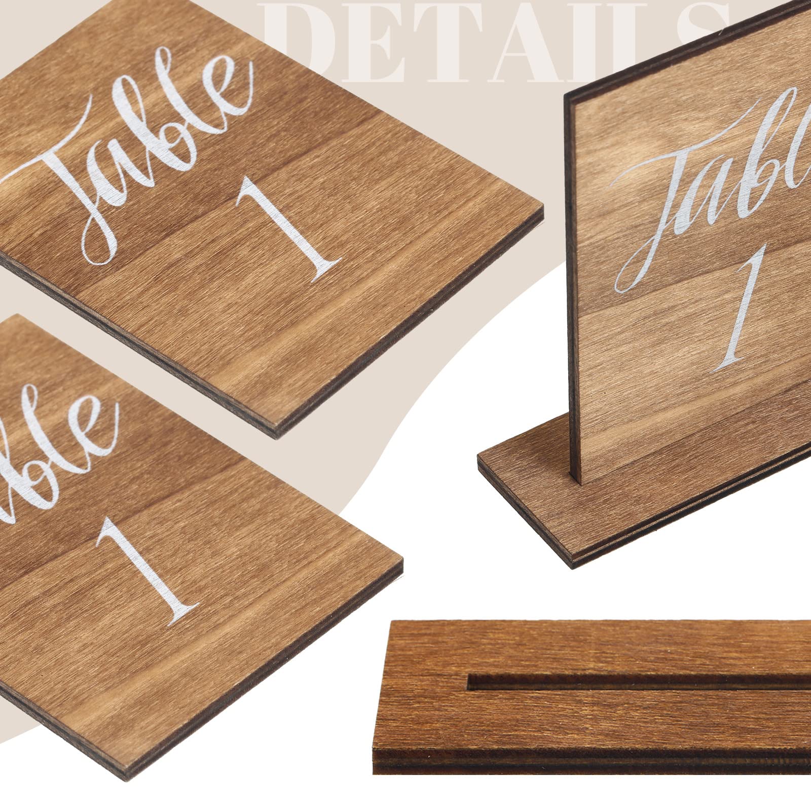 20 Pcs Wedding Wooden Table Wedding Table Numbers with Wooden Base Rustic Wedding Centerpieces for Tables Number Wooden Sign for Banquet Restaurant Party Decor (Classic Style)