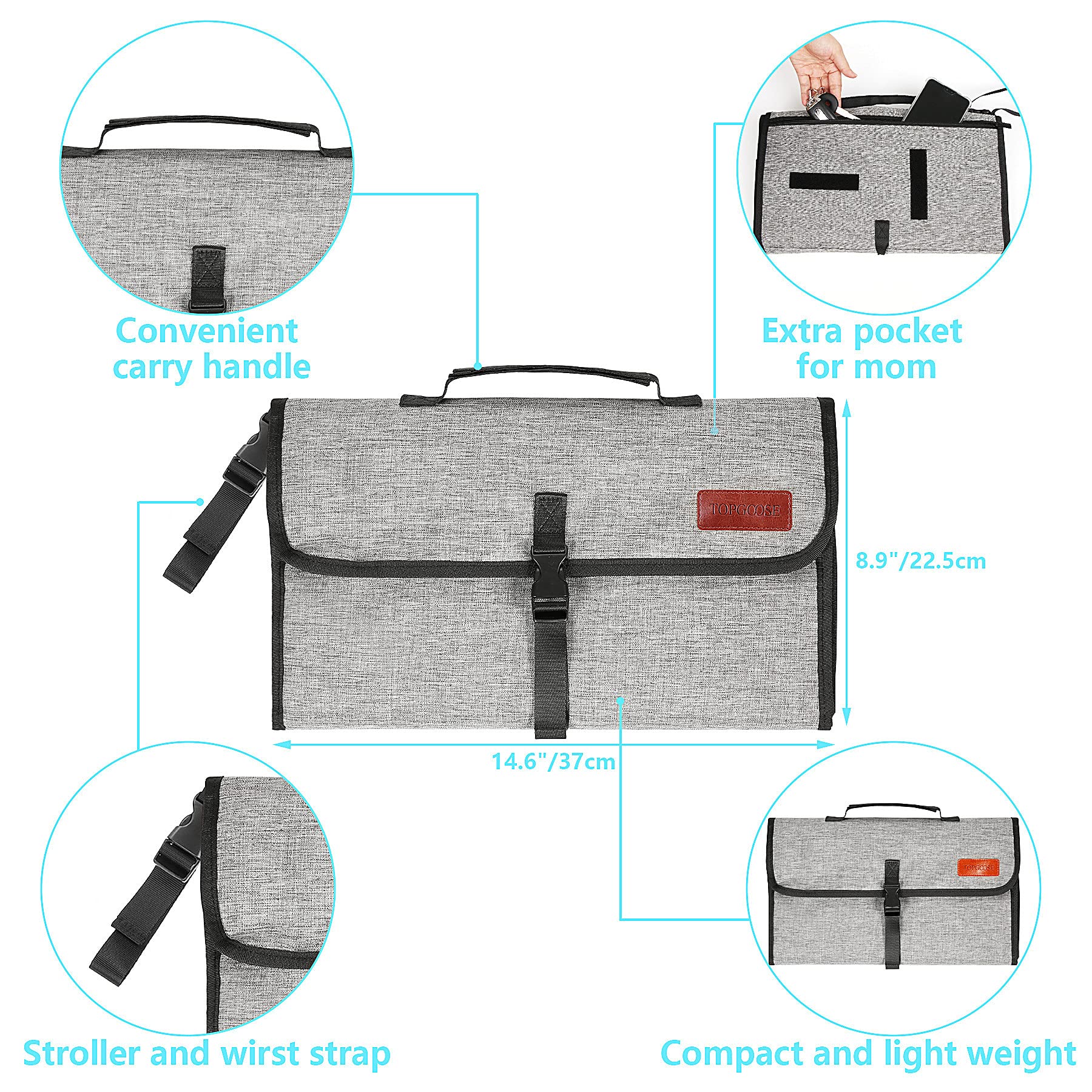 Portable Diaper Changing Pad, TOPGOOSE Large Capacity Baby Diaper Changing Mat with Waterproof & Easily Cleanable Folding Travel Mat Station Diaper Bag, Newborns Essentials, Baby Shower Gifts