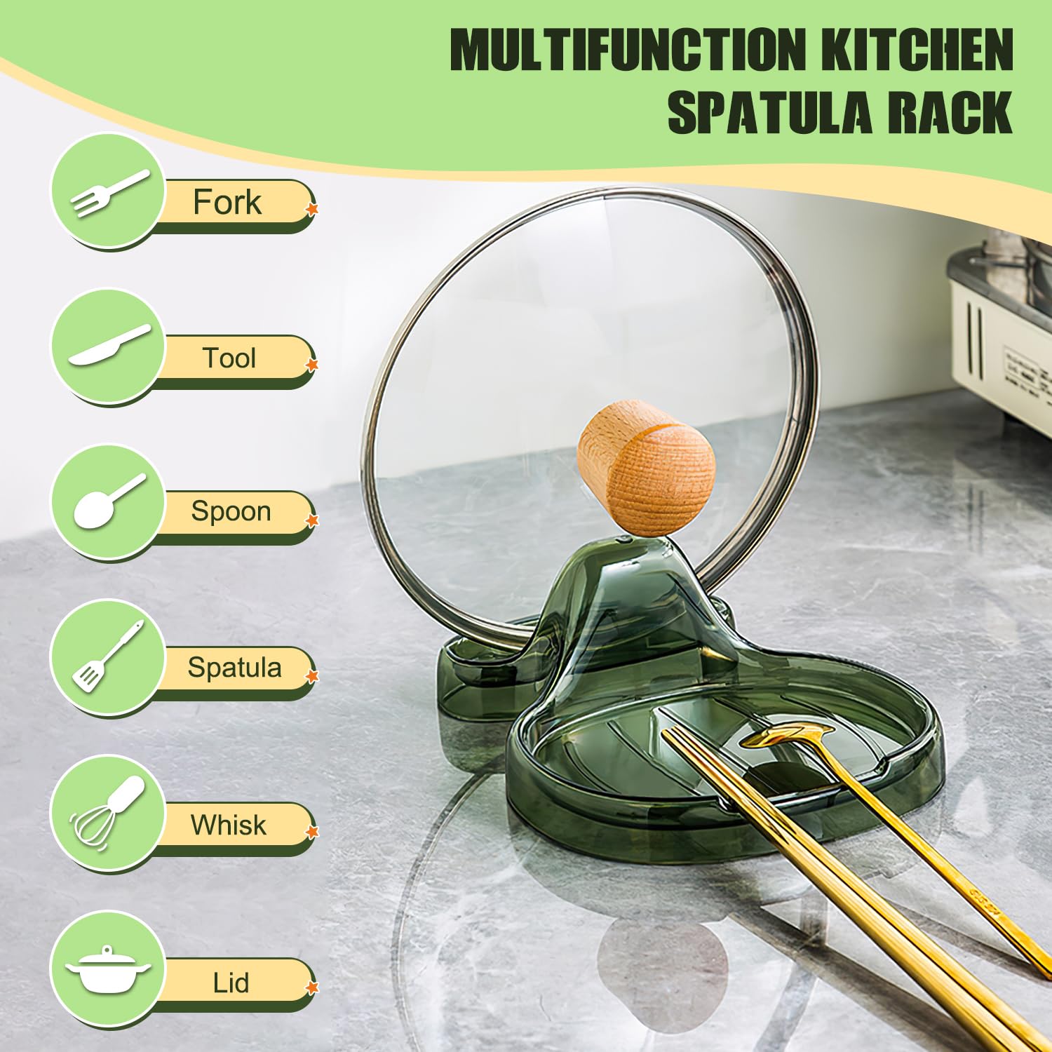2Pcs Multifunction Kitchen Spatula Rack, Versatile Pot Lid Ladle Holder, Food Grade Plastic Spoon Holder for Multiple Utensils, Kitchen Spoon Rest/Spoon Holder for Stove Top to Prevent Water Drip