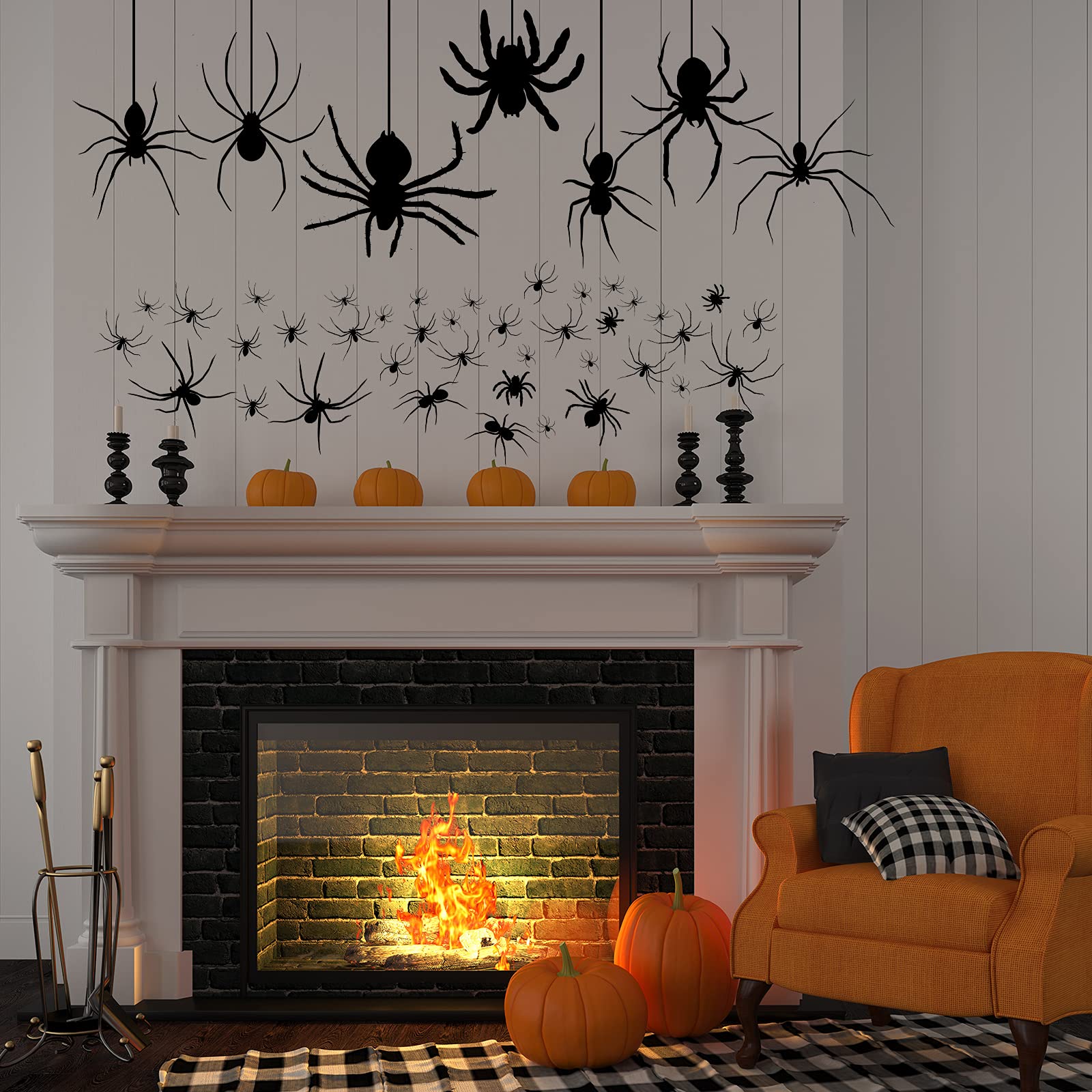 Thenshop 209 Pieces/4 Sheets Halloween Spider Stickers Large Spider Stickers Spider Style Wall Decal Removable Scary Spider Stickers Halloween Wall Clings for Halloween Party Wall Home Room Decors