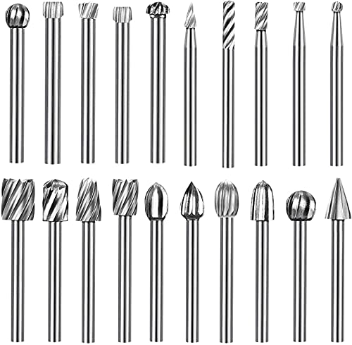 20Pcs Rotary Burr Set with 1/8 Inch(3mm) Shank, HSS Routing Router for DIY Woodworking, Engraving, Carving, Drilling