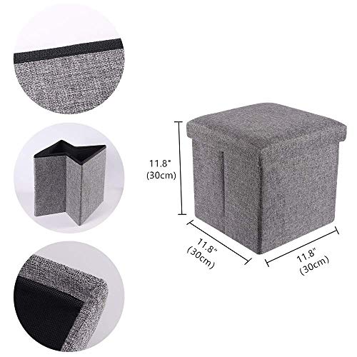 YCOCO Linen Storage Ottoman Cube,Square Ottoman Foot Rest Stool with Memory Foam Seat,Foldable Toy Boxes Chest,Ottoman Coffee Table,11.8"x11.8"x11.8",Grey Pack of 1