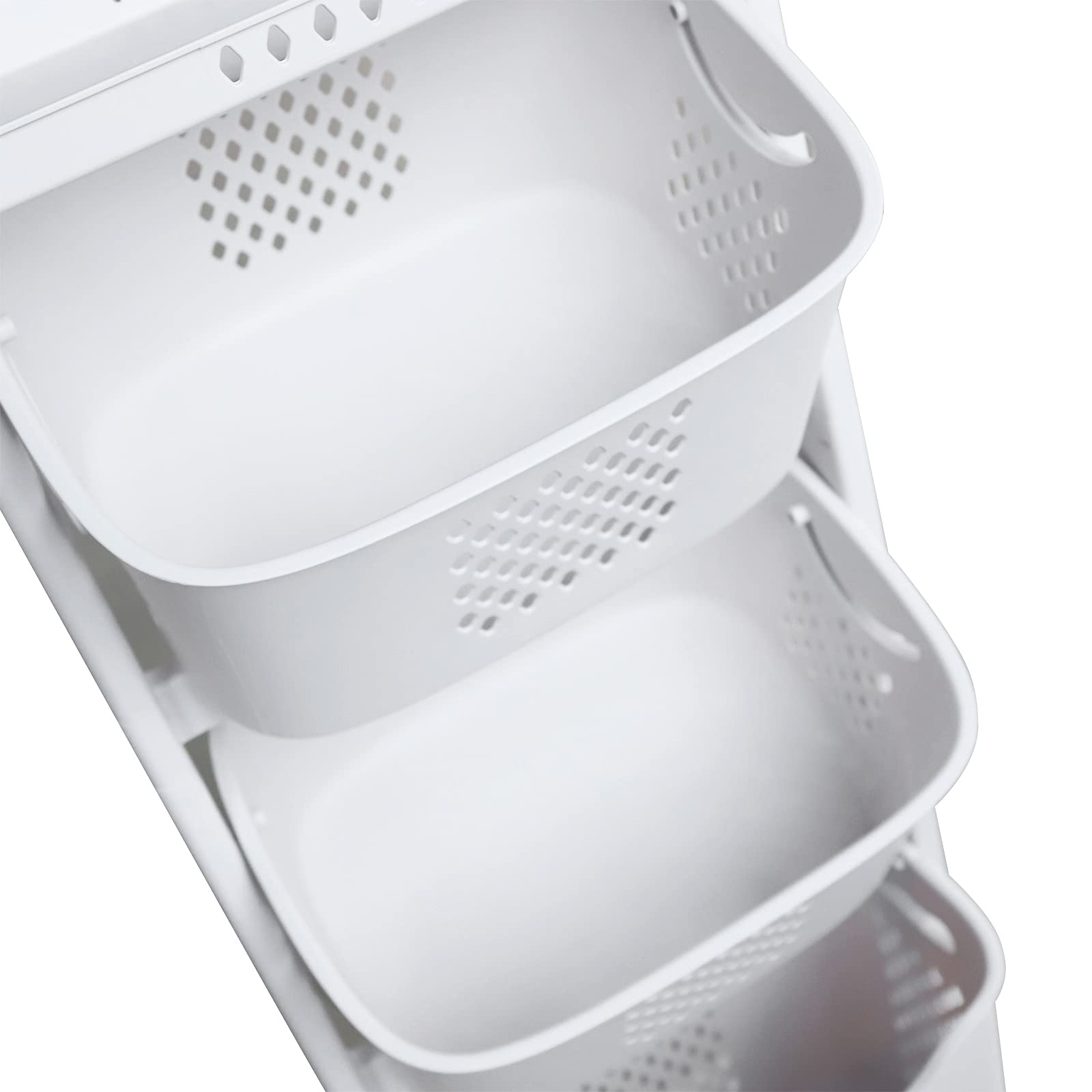 3 Tier Laundry Hamper Basket, Laundry Storage Basket Sorter Clothes Storage Organizer Shelf Rolling Cart 360° Rolling Laundry Storage Basket Dirty Clothes Organizer Shelves Beige