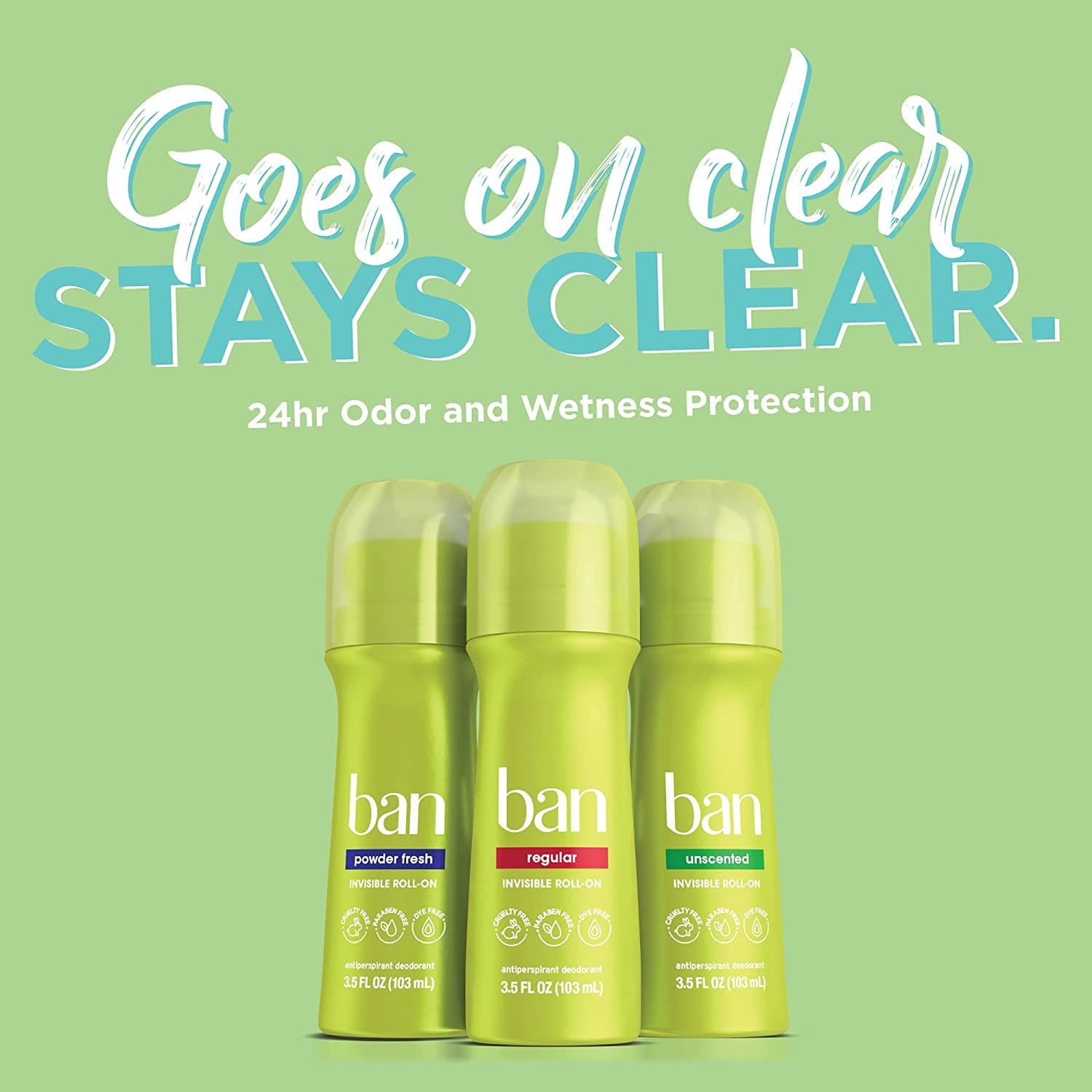 Ban Anti-Perspirant Deodorant Original Roll-On Unscented 1.50 oz ( Pack of 2)