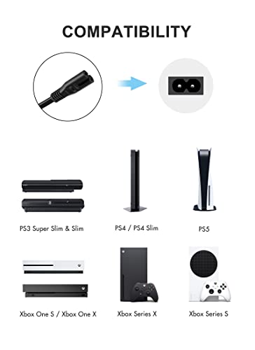 AC Power Cord for PS5 / PS4 / PS4 Slim / PS3 Slim / PS3 Super Slim, Xbox One S / Xbox One X / Xbox Series S / Xbox Series X, Playstation 5 Playstation 4 Slim Playstation 3 Slim Power Cable Replacement
