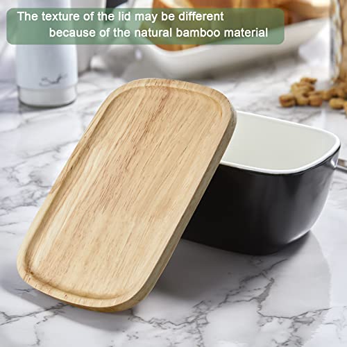 ALELION Butter Dish with Lid - Ceramic Butter Container with Lid for Countertop, Large Butter Keeper Crock Perfect for West or East Coast Butter, Holds Up To 3 Butter Sticks, Black