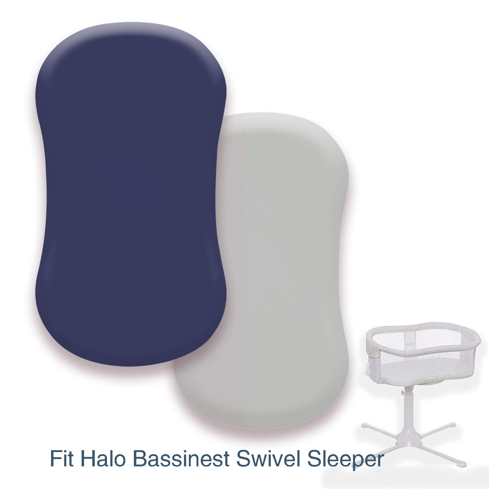 AMROSE Heavenly Soft Microfiber Bassinet Sheets, Compatible with Halo Bassinest Swivel Sleeper, 2 Pack Baby Sheet Set for Boys Girls, Gray & Navy Blue
