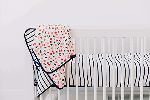 Red Rover Kids All-Cotton Muslin Fitted Crib Sheet- 52?x 28?x 9?- 100% Cotton - Machine Washable - Lightweight & Breathable - Playful Designs - Nursery, Crib, Bed - Unisex (Navy Stripe)