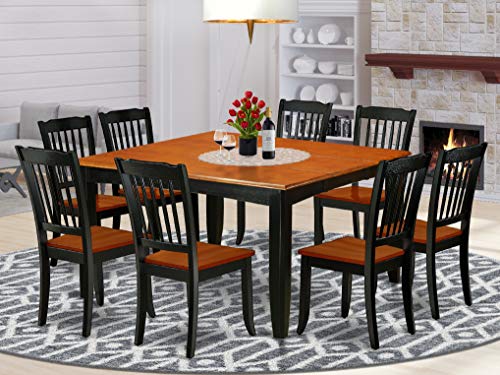 EAST WEST FURNITURE 9PC Square 36/54 inch Table with 18 In Leaf and 8 vertical slatted Chairs