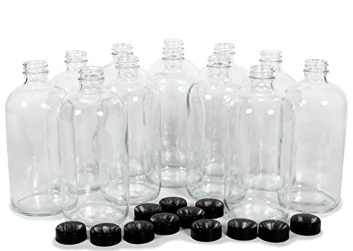 Vivaplex, 12, Clear, 16 oz Glass Bottles, with Lids