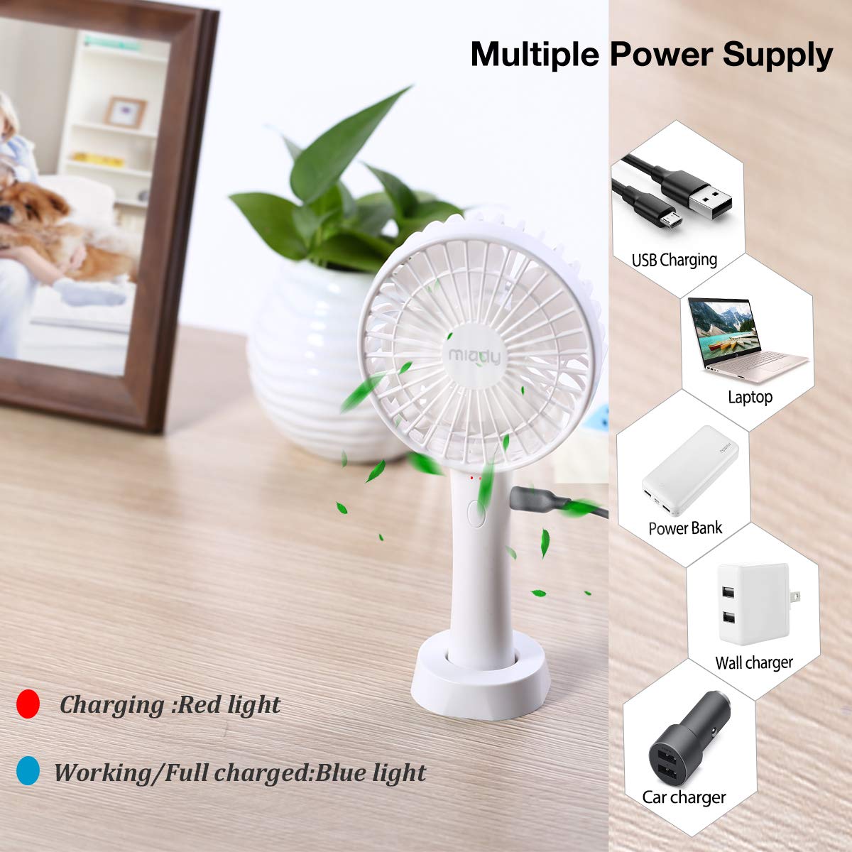 2-Pack Portable Handheld Fan 3 Speed Mini USB Desk Table Fan Personal Electric Small Fan for Travel Office Room Household Outdoor