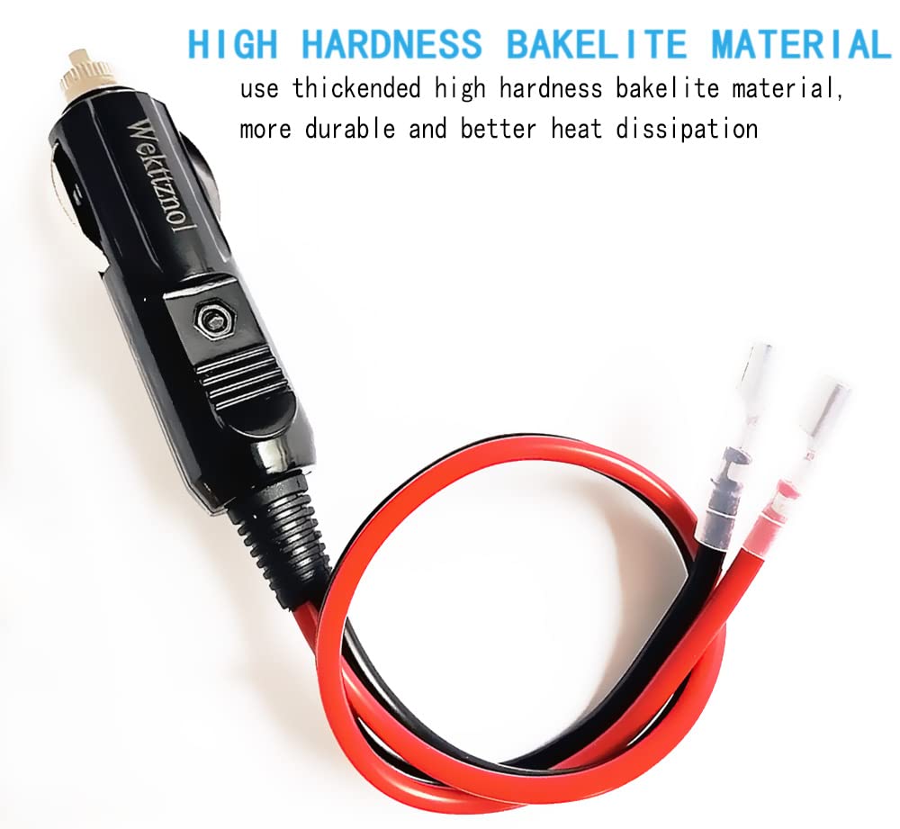 2 Pack 12V Fused Replacement Cigarette Lighter Male Plug - Wekttznol Male Cigarette Lighter Plug Adapter - with Leads &LED Light &1FT 16AWG Extension Cable with 15A Fuse (2 Pack)