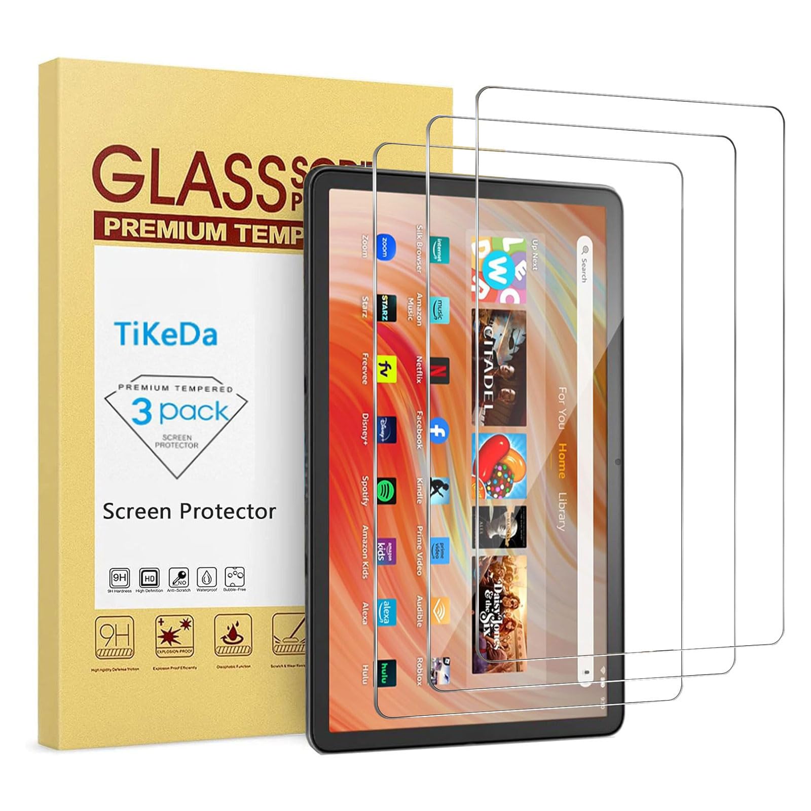 TiKeDa (3 Pack) Designed for All-New Fire HD 10 / Fire HD 10 Plus Tablet 10.1 inch (13th/11th Generation, 2023/2021 Release) Screen Protector, Tempered Glass High Definition Clear Shield