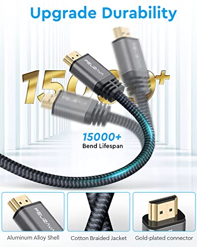 PEUZAVA 8K HDMI Cable 10ft, 48Gbps Ultra High Speed HDMI 2.1 Cord, 8K@60HZ 4K@120Hz eARC HDR10 HDCP 2.2&2.3 Dolby Compatible with PS5 PS4 Xbox Series X Switch Apple Samsung Sony LG Roku TV Blu-ray