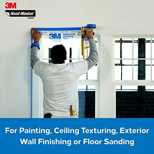 3M Hand Masker Advanced Masking Film, 72 in x 90 ft, Static Cling Keeps Film in Place, Prevents Liquids From Bleeding Through, Flake Resistant, For Indoors & Outdoors Use, 1 Roll (AMF72)