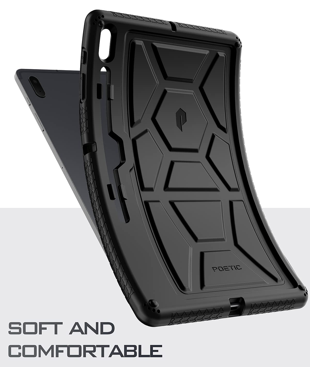 Poetic TurtleSkin Case Designed for Galaxy Tab S7 FE 12.4 Inch 2021 / Galaxy Tab S7 Plus 2020 with S Pen Holder, Rugged Shockproof Drop Protection Kids Friendly Silicone Cover Case, Black
