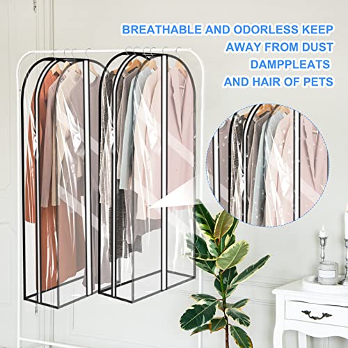 40" Garment Bags for Hanging Clothes Storage with 12" Gussetes, 3 Pack Double Zip Closure Clear Dust Storage Cover, Moving Bags for Coat Jacket Sweater Shirts - 40*24*12 inch