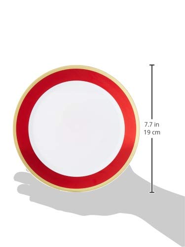 Amscan Premium Plastic Round Party-Plates, 7 1/2 inches, White with Red Border