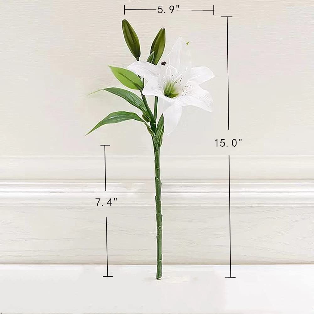 Aiinoo 5pcs Artificial Lily Faux Flowers Plastic Easter Tiger Lily Real Touch Bouquet for Wedding Party Home Garden Hotel Decor (White)