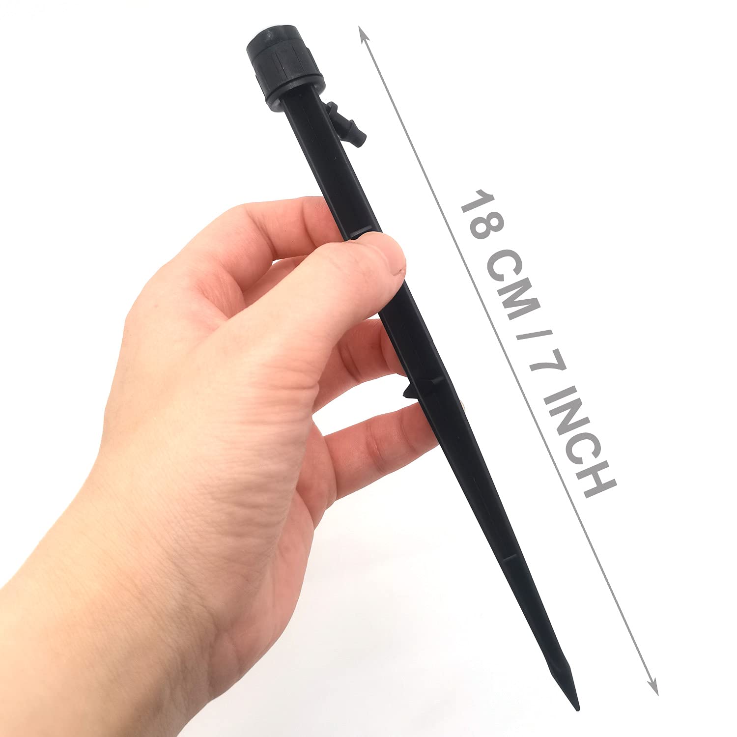 PheiLa 50 Pcs Drip Emitters with Stake Water Flow Adjustable for 1/4 Inch Irrigation Tube Hose, 360 Degree Sprayer Irrigation Drippers Watering Stake for Garden Patio Lawn Flower Bed - Black