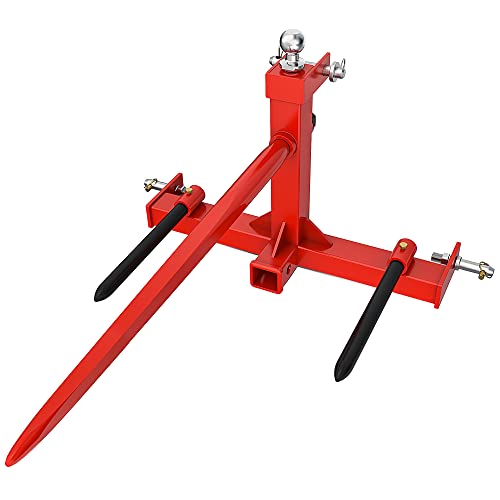 YINTATECH 49” Hay Spear 3000lbs Capacity and 2 Stabilizers Spear with 3 Point Trailer Hitch 2" Receiver with Trailer Ball Gooseneck Drawbar for Category 1 Tractor