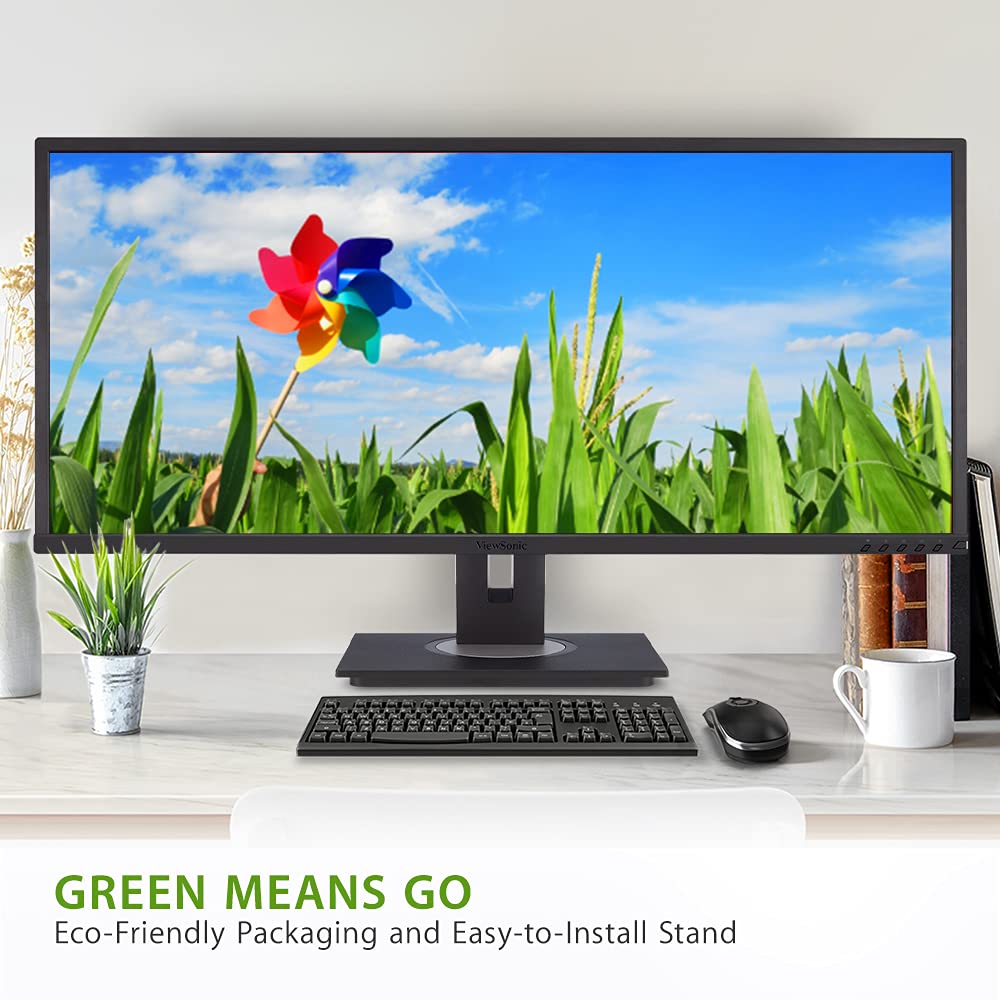 ViewSonic VG3456 34 Inch 21:9 1440p Monitor with Ergonomics Design, USB C, FreeSync, Docking Built-in (Renewed)