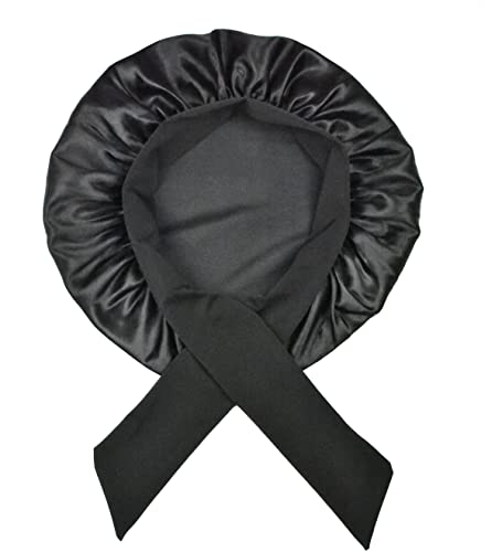 Silk Bonnets Satin Bonnet for Women Curly Hair Covers Large Sleep Hair Bonnets Sleeping Night Cap Silk Bonnet with Tie Band Black