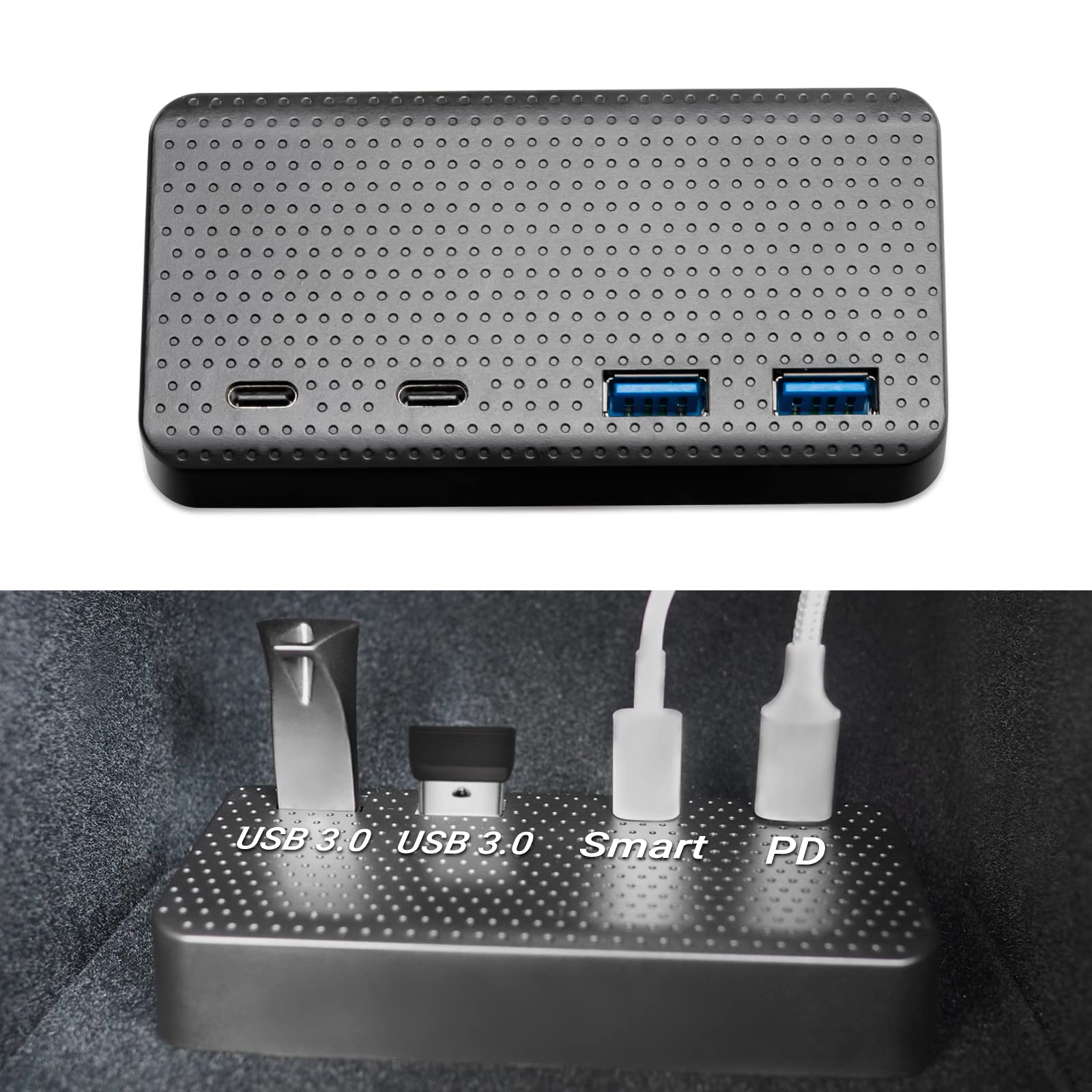 Klutchtech Model 3/Y/S/X USB Hub - 4-in-1 Docking Station with Fast Charge - Dashcam/Sentry Mode Compatible - 2021 2022 2023 Model 3/Y/S/X Accessories
