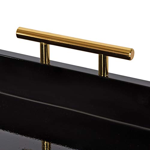 Kate and Laurel Lipton Modern Hexagon Decorative Tray, 18" x 18", Black with Gold Metal Handles
