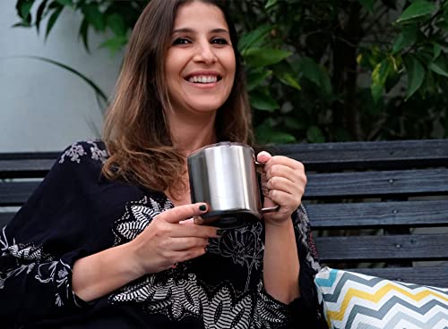 CHILLOUT LIFE Stainless Steel 16 oz Vacuum Insulated Coffee Mug with Handle and Lid, Large Thermal Camping Coffee Mug Cup with Durable Sliding Lid for Men & Women, Keeps your Beverages Hot & Cold