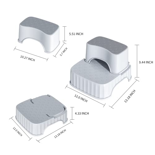 Beideli 2-in-1 Toddler 2 Step Stool β Elegant Double Up Step Stools for Kids Anti-Slip Toddler Two Stepping Stool for Bathroom Sink Kitchen and Toilet Potty Training (White)