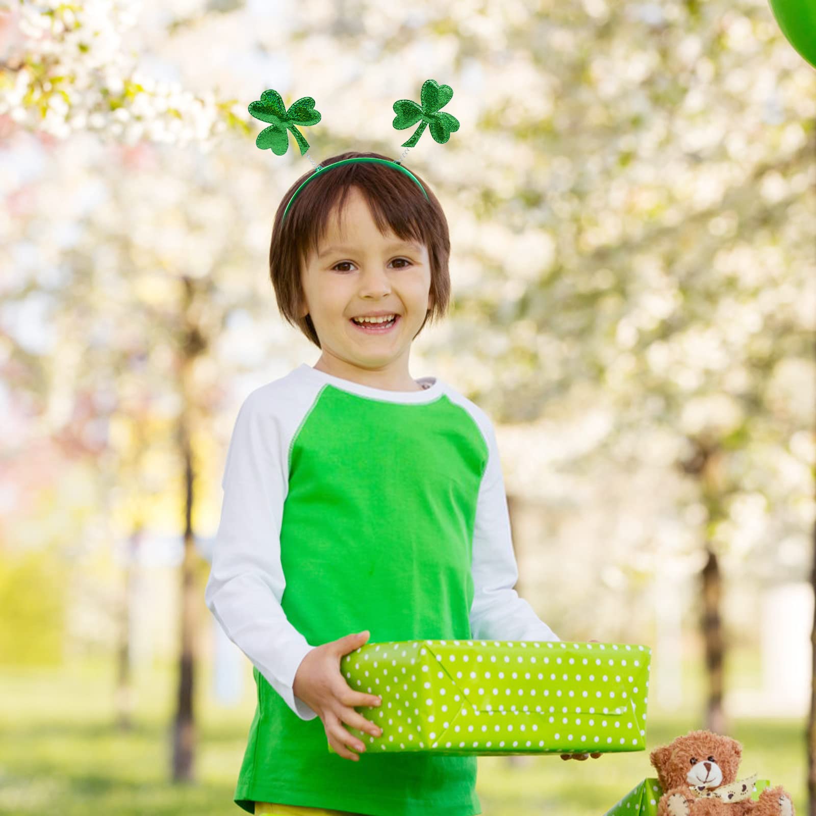 2 Pieces St Patrick's Day Shamrock Headbands Green Clover Plain Hair Hoops Band Head Boppers Irish Party Costume Accessories