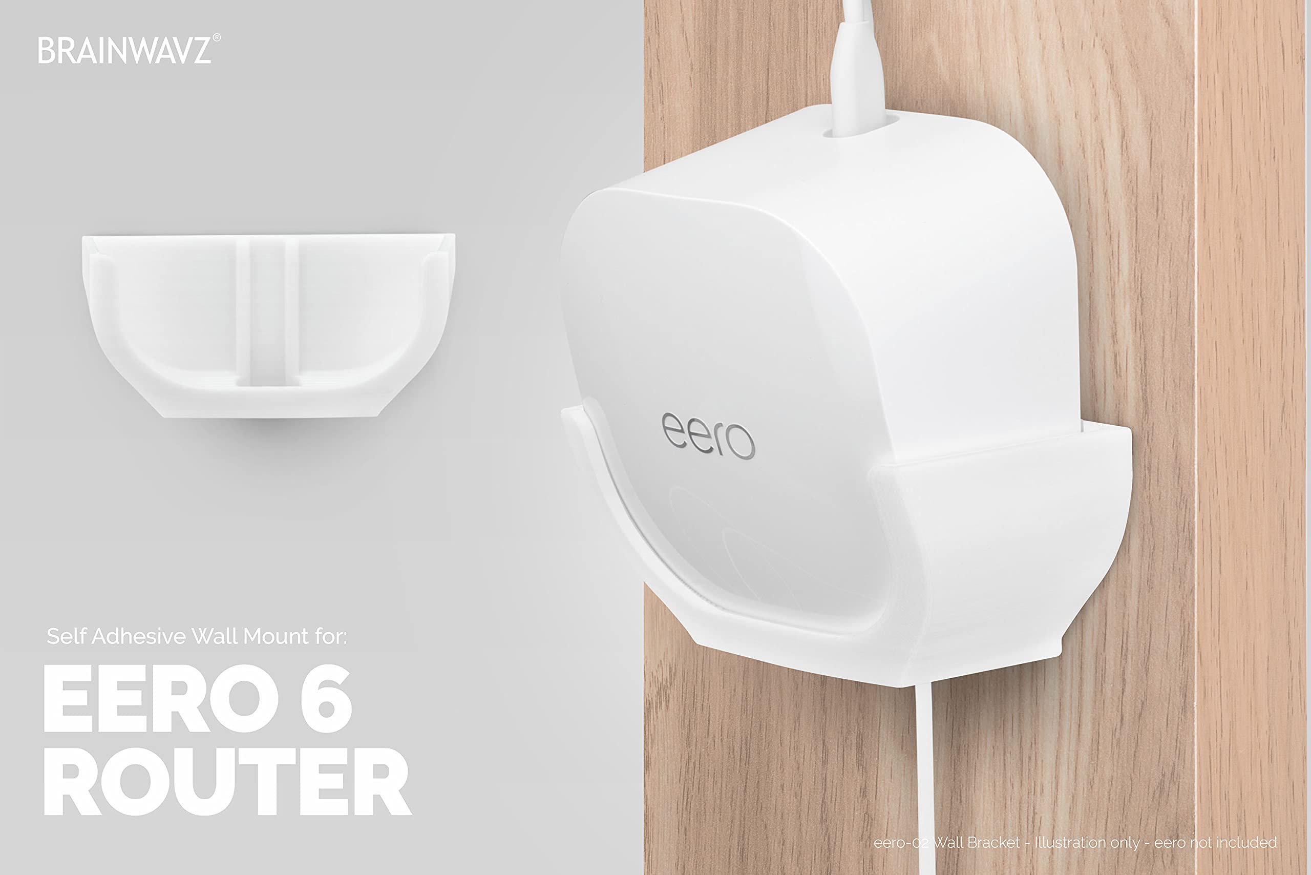 Screwless Wall Mount for Eero 6 Mesh WiFi Holder, Custom Design (NOT Compatible with Eero Pro 6 / Beacon), Strong VHB Adhesive, No Tools, No Mess, White by Brainwavz