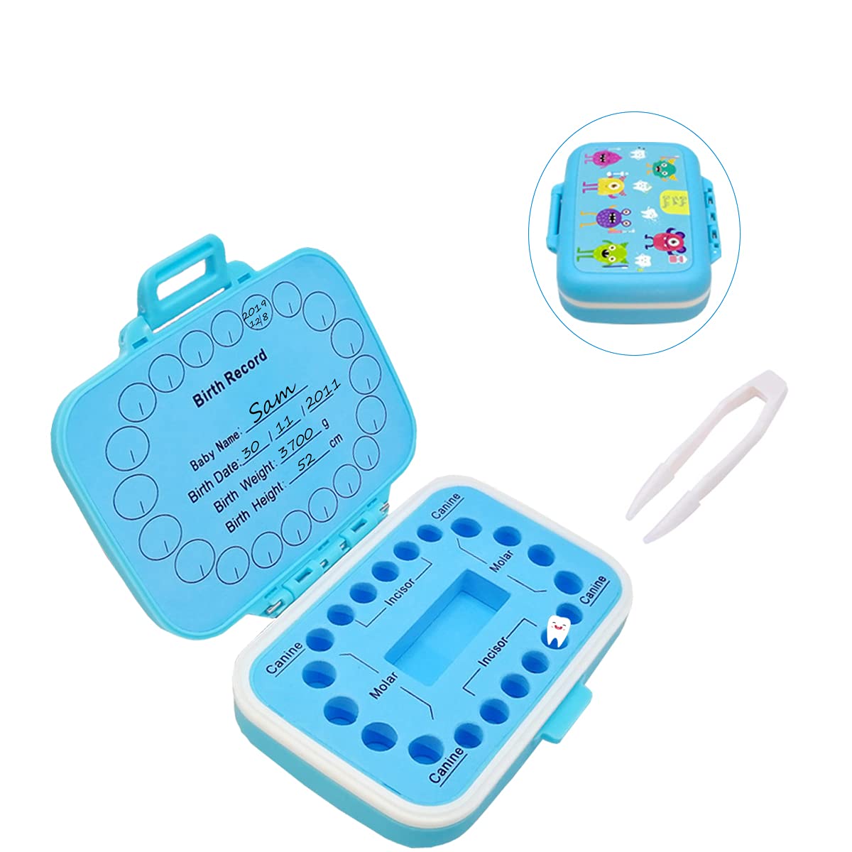 Baby Tooth Fairy Keepsake Box Kids Teeth Storage Box Tooth Holder Organizer with a Tweezers Kids Gift for Baby Shower Christmas Birthday Keep The Childhood Memory(Blue)