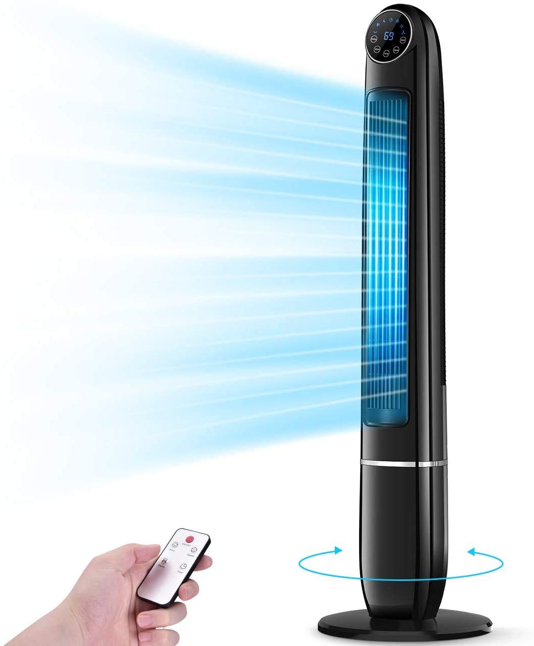 Air Choice Evaporative Cooler with Remote, 48" Bladeless Cooling Tower Fan with 3 Speed & 3 Modes, Quiet High Velocity Tower Fan Air Conditioner with LED screen, Tail Fan with 12 Hours Timer