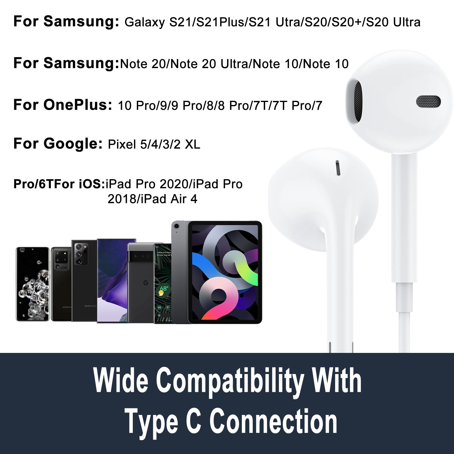 2 Pack USB C Headphones/Type C Earbuds Earphones Wired with Microphone & Remote Control Noise Cancelling Headsets for Samsung Galaxy S23/S22/S21/S20, Note 20, Google Pixel 7/6/6a/5/4 and More