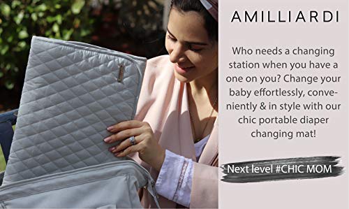 Portable Diaper Changing Pad Stylish & Chic by AMILLIARDI for Travel w/Baby, Infant & Newborn, Changing Mat Portable (Grey)