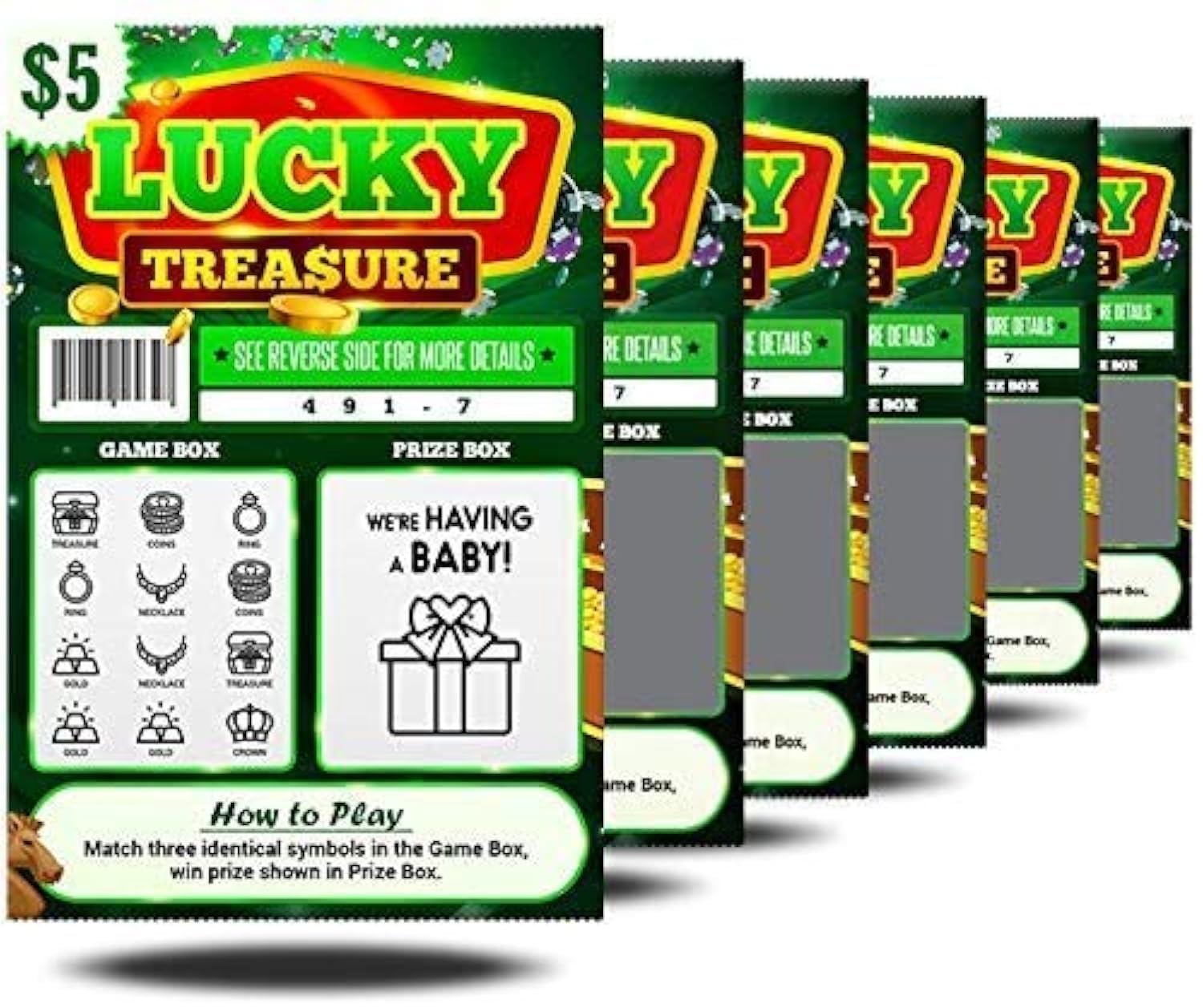 6 Pack - Pregnancy Announcement Lottery Scratch-Off Tickets | 4x6 Authentic Looking | Great for Baby Announcements | Perfect for Pregnancy Announcement for Grandparents, Future Dad, or Friends!