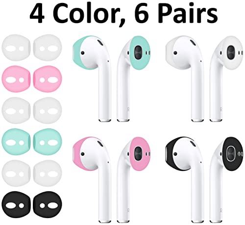 A-Focus [6 Pairs] Ear Tips for AirPods 2 & 1【Fit in Case】 Ultra Thin Silicone Replacement Earbuds with Storage Box Compatible with Apple AirPods 1 & 2 (3 White 1 Black 1 Pink 1 Green)